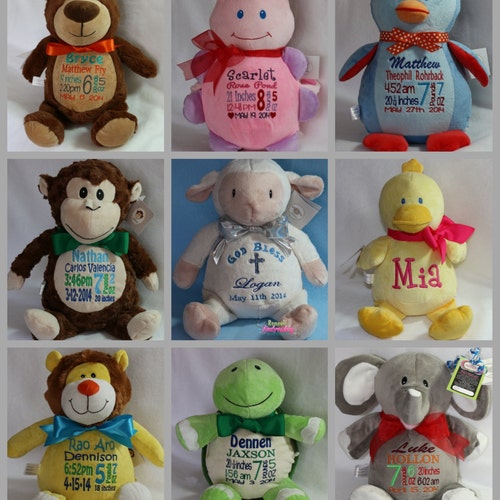 Birth Announcement Stuffed Animal Embroidered Stuffed Animal - Etsy