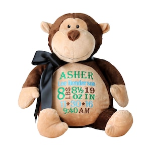 Personalized Monkey Stuffed Animal Baby Birth Announcement Baby Shower ...