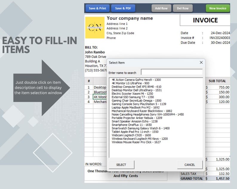 Automated Excel Invoice Template | Small Business, Freelancer ...