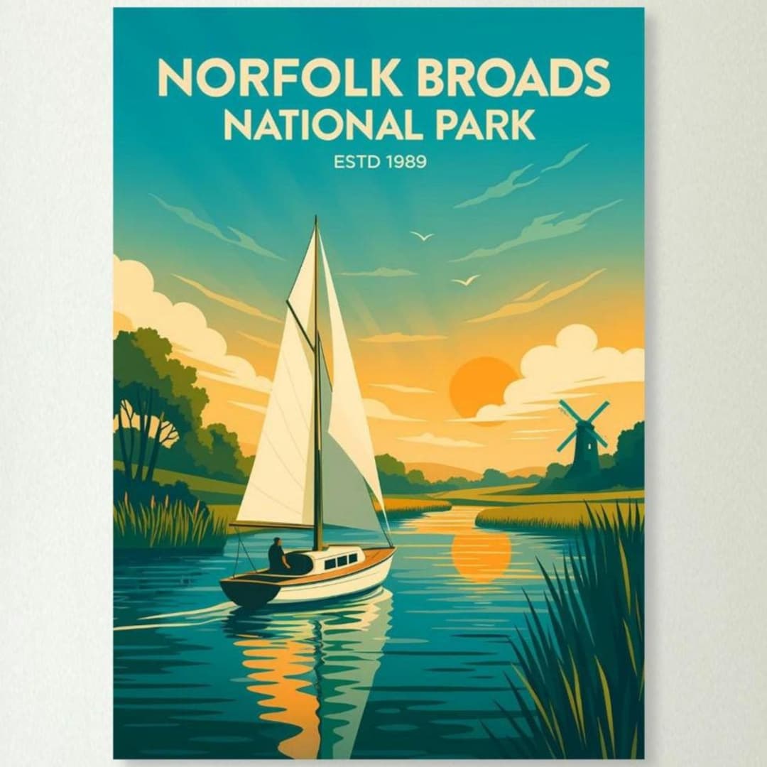 Norfolk Broads Poster | National Park Travel Print for Travel Lovers ...