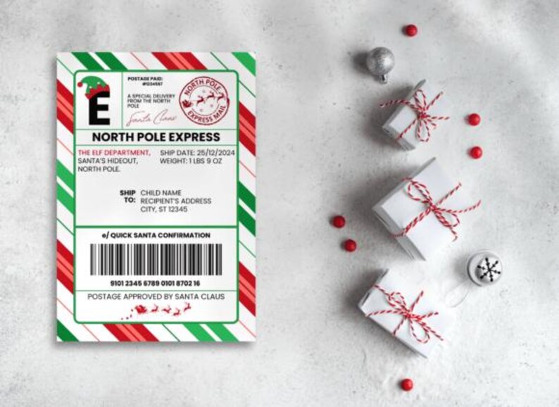 Editable Custom Elf Shipping Label Template Printable North Pole Mail ...