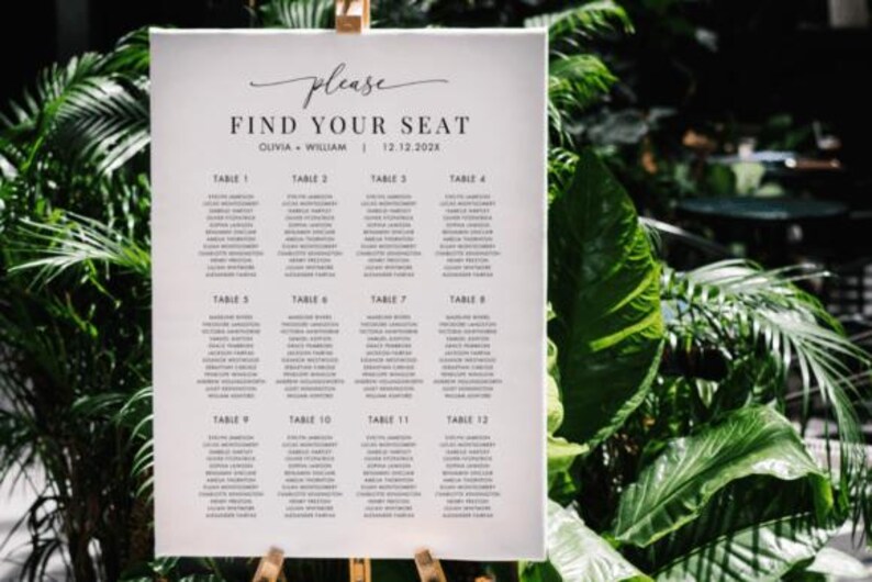 Editable Wedding Seating Chart Template Minimalist Canva Seating Plan Find Your Seat Sign ...