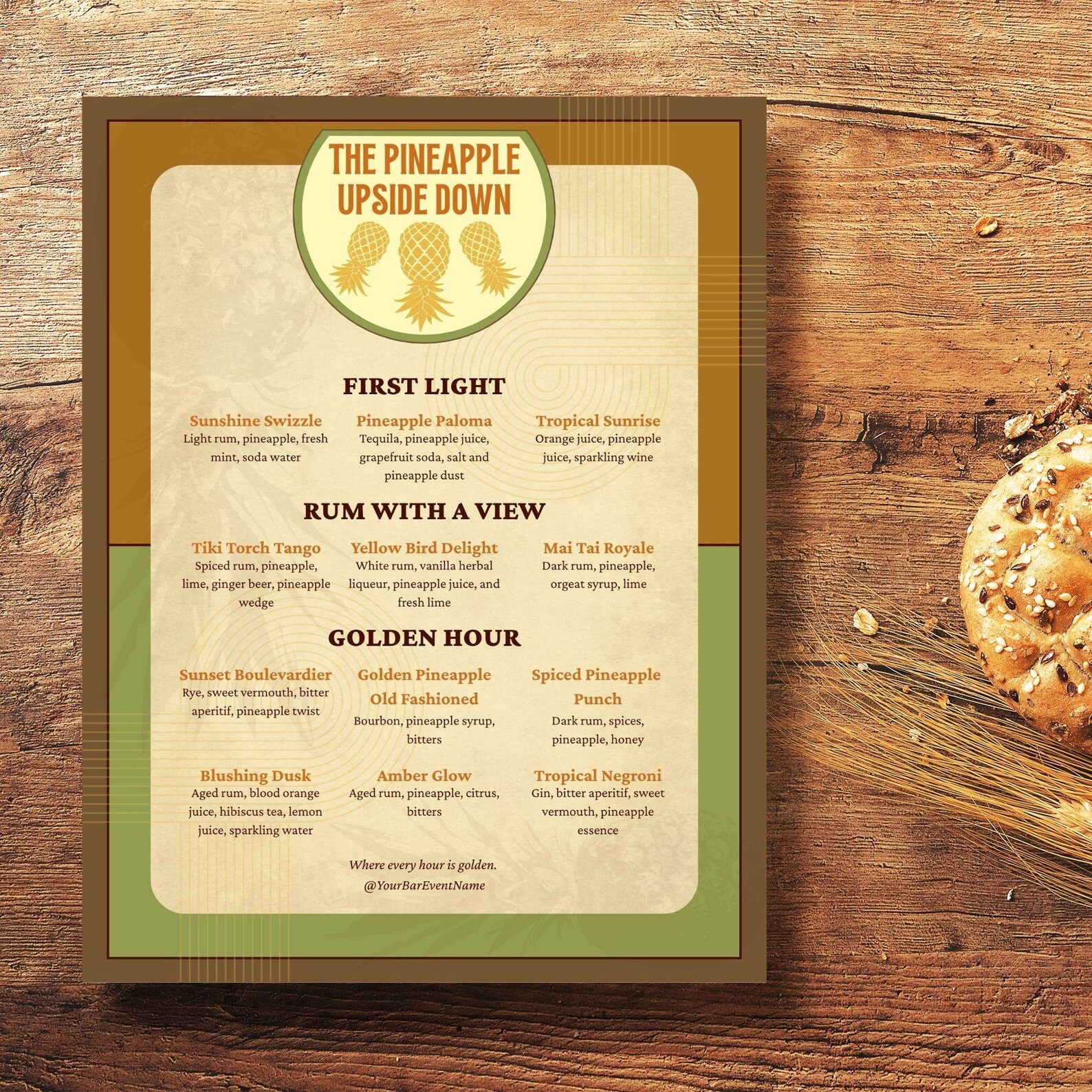Vintage Tiki Bar Cocktail Menu Canva Pro Template: Retro Tropical ...