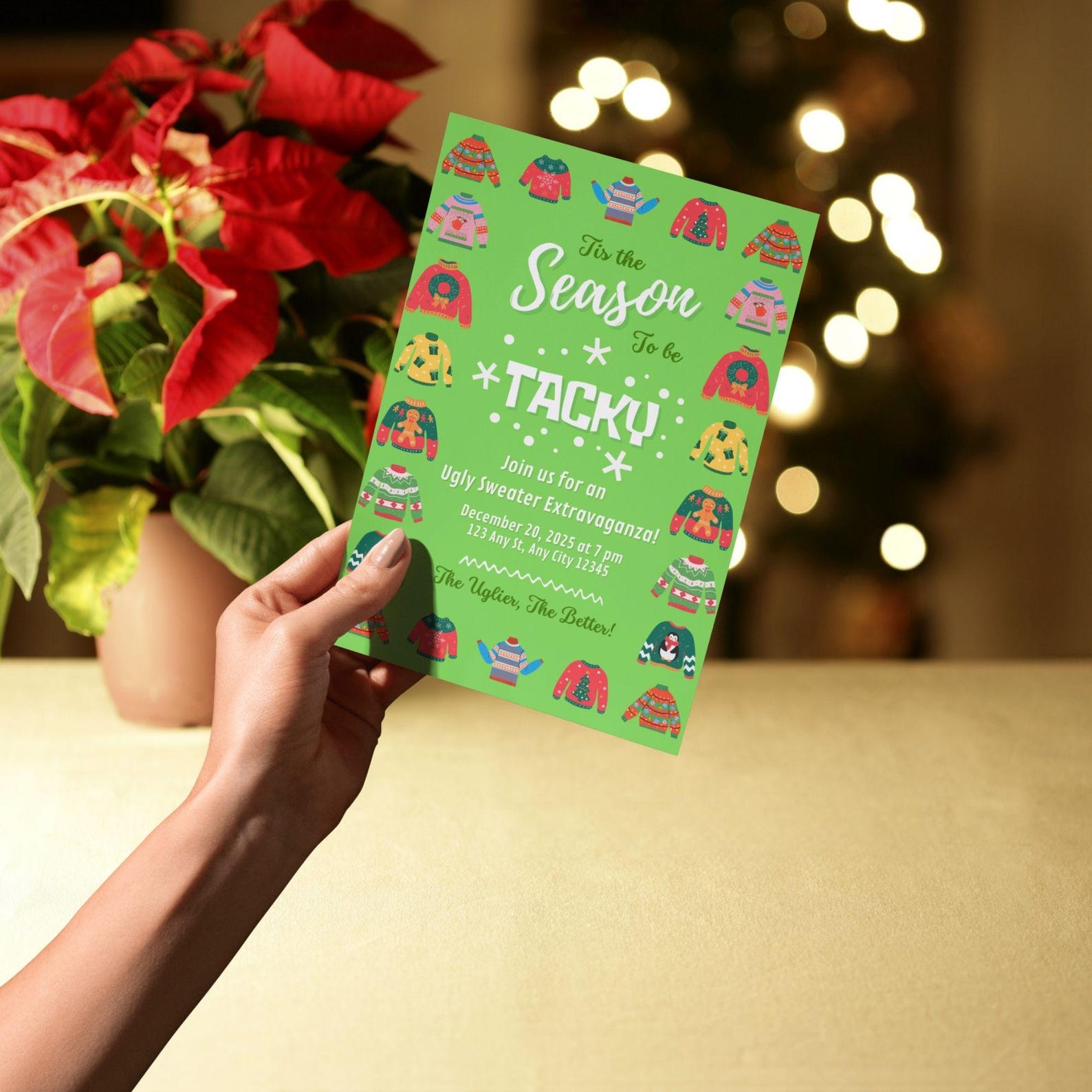 Ugly Sweater Holiday Party Canva Bundle: Tacky Christmas Invite, Sign ...