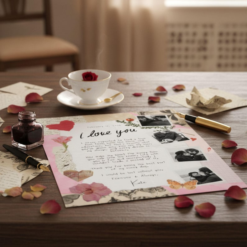 Printable DIY Love Letter Template | Romantic Scrapbook Photo Collage ...