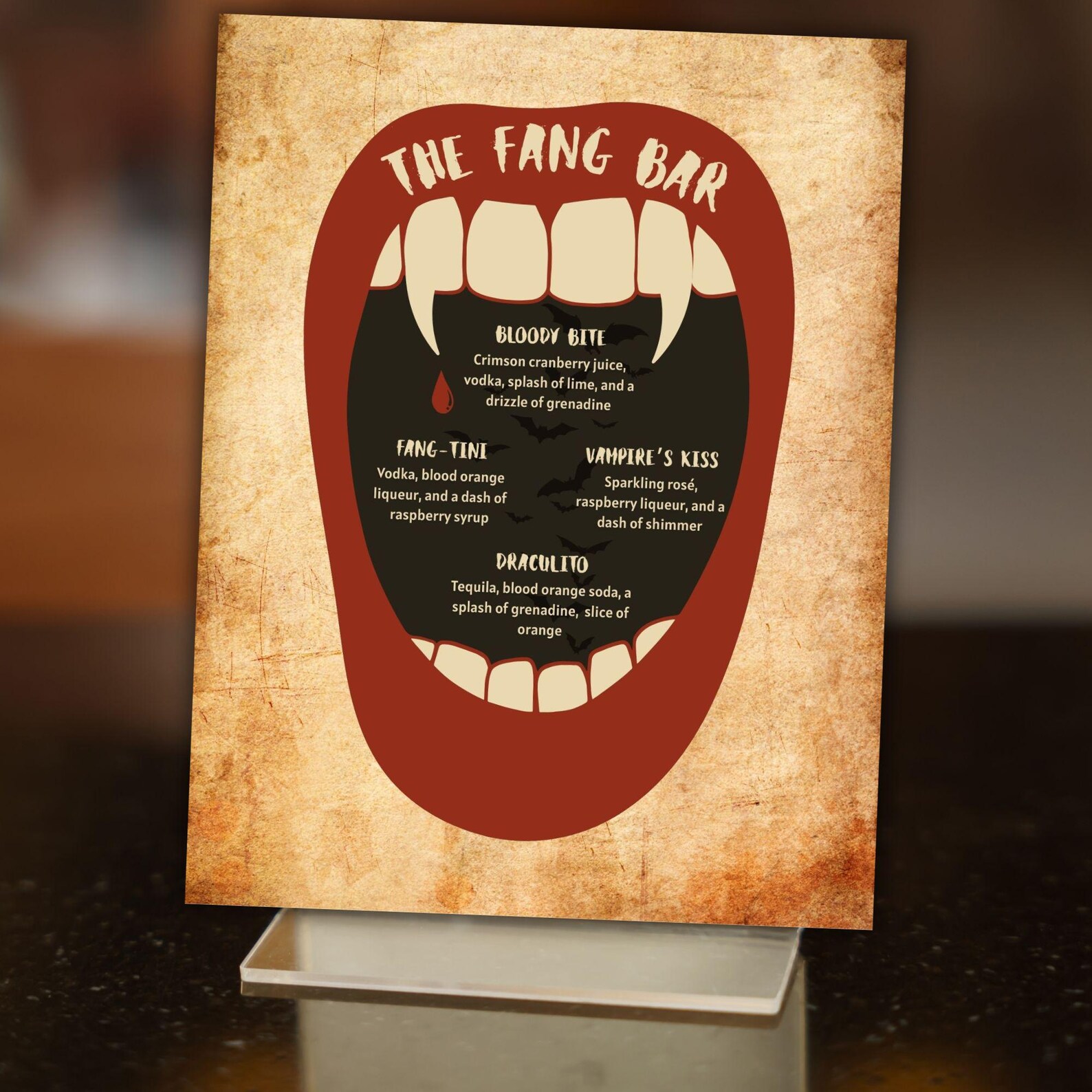 Vampire Cocktail Menu Template: Spooky Halloween Bar Sign (canva Pro ...