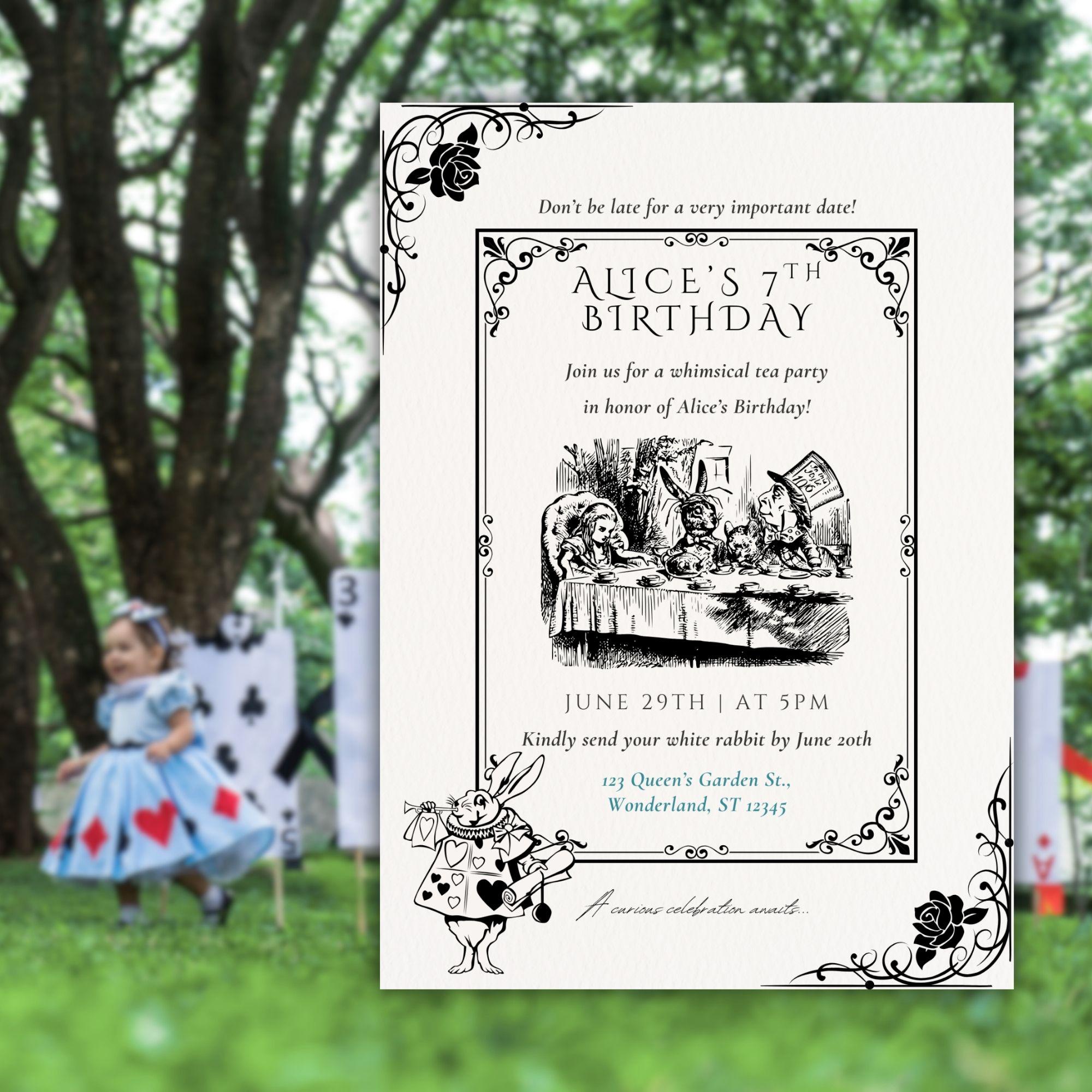 Alice in Wonderland Editable Birthday Invitation Template | Vintage Tea ...