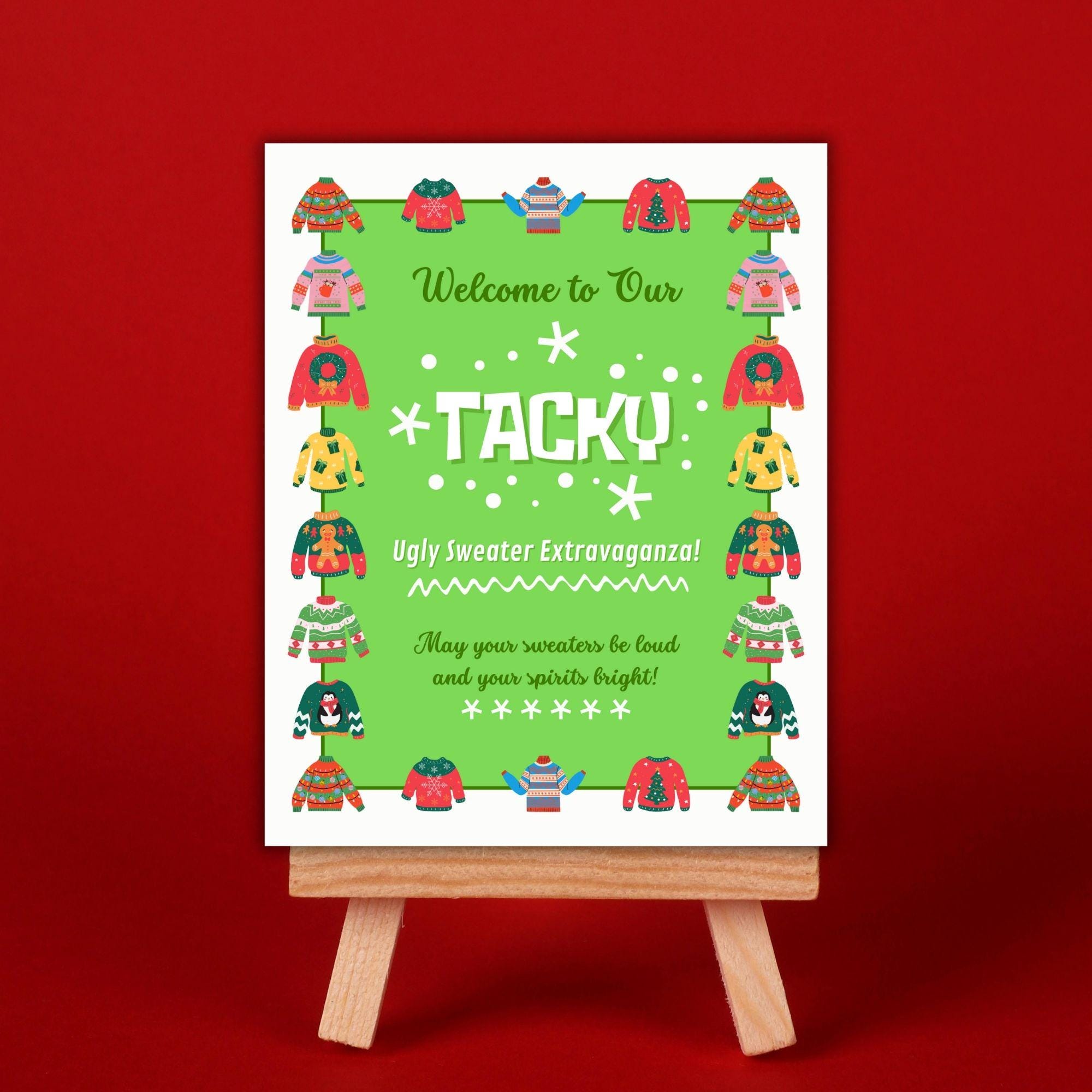 Ugly Sweater Holiday Party Canva Bundle: Tacky Christmas Invite, Sign ...