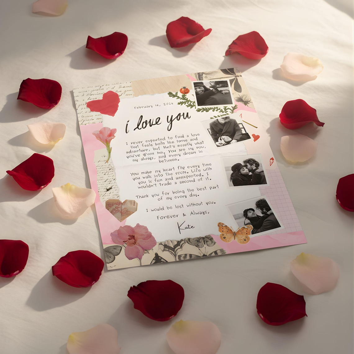 Printable DIY Love Letter Template | Romantic Scrapbook Photo Collage ...