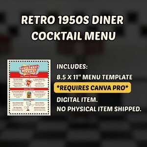 1950s Diner Cocktail Menu Template: Retro Party Bar Sign (canva Pro) - Etsy