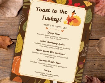 Thanksgiving Cocktail Drink Menu Sign Editable | Fall Cocktail Menu ...