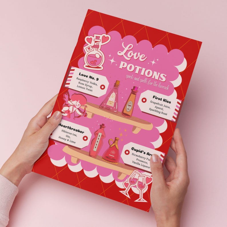 Valentine's Day Love Potion Drink Menu | Editable Canva Template Bar ...