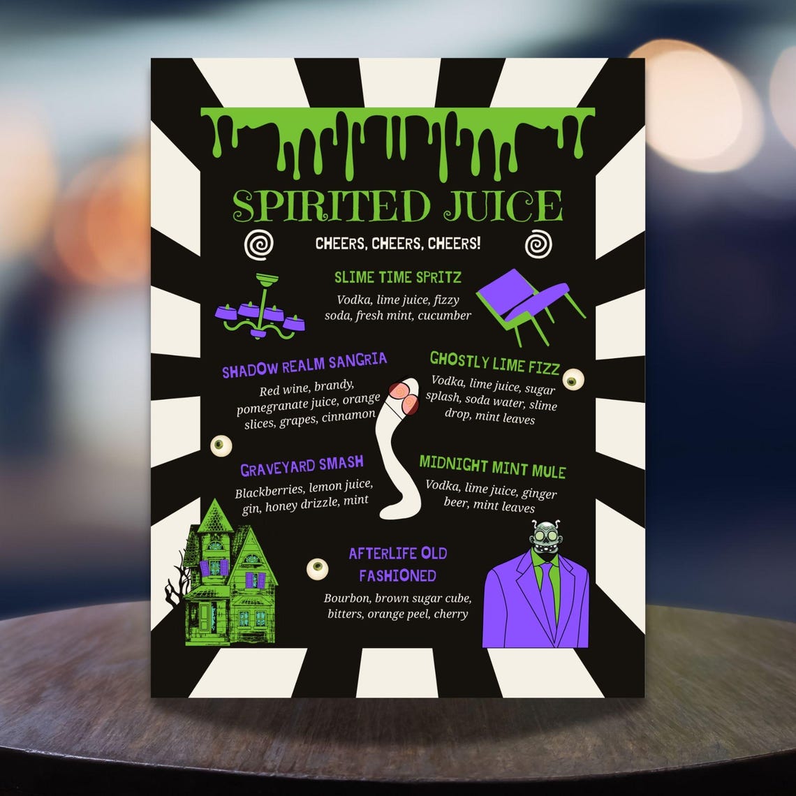 80s Retro Halloween Cocktail Menu Template | Spooky Surreal Canva Bar ...