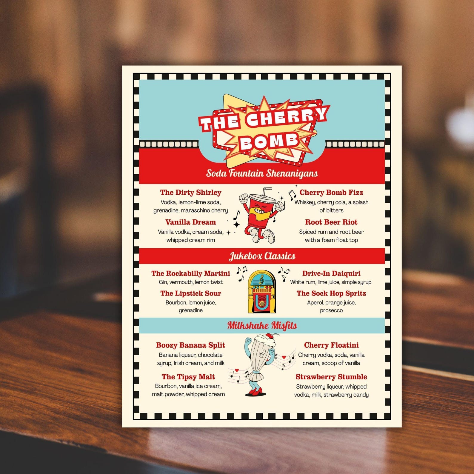 1950s Diner Cocktail Menu Template: Retro Party Bar Sign (canva Pro) - Etsy