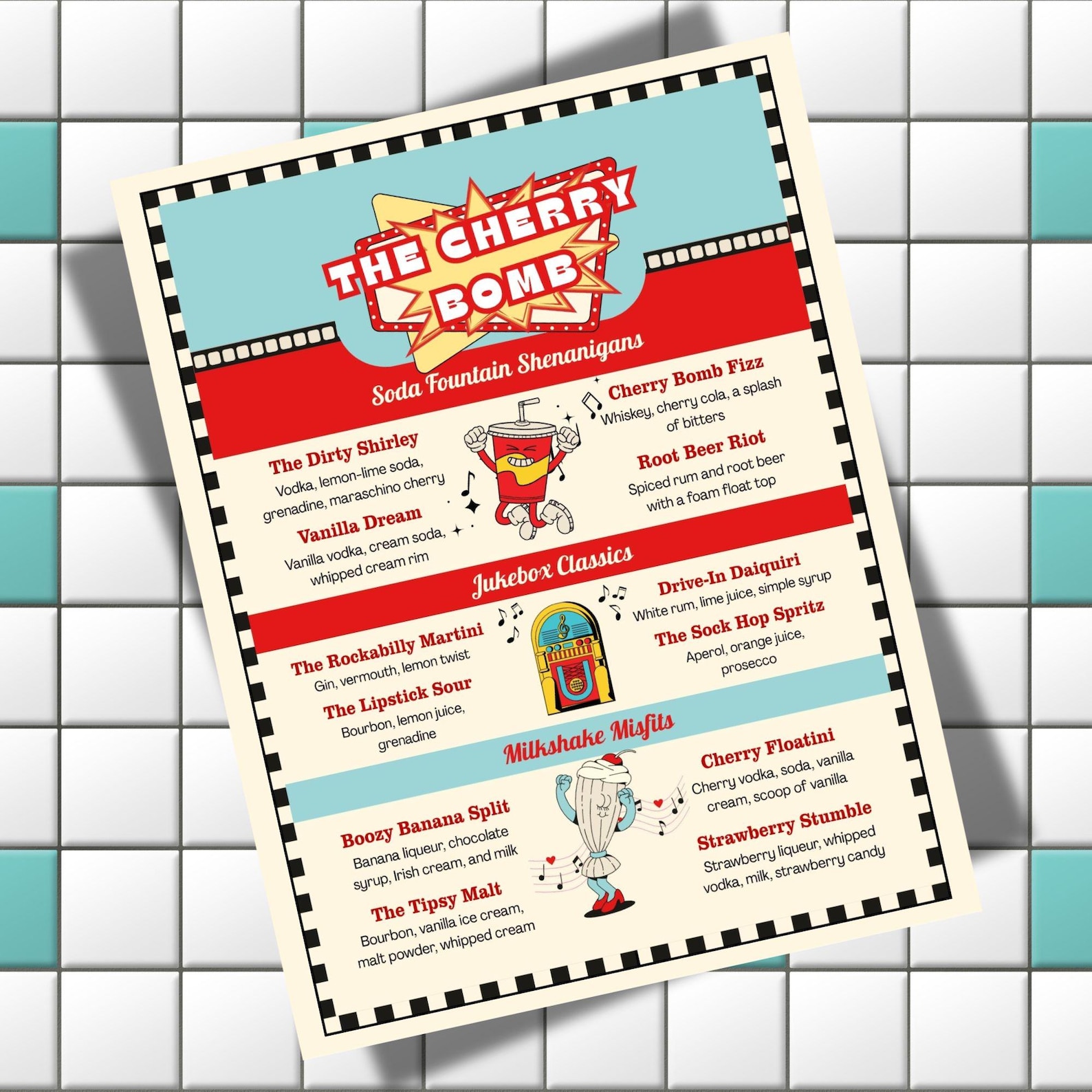 1950s Diner Cocktail Menu Template: Retro Party Bar Sign (canva Pro) - Etsy
