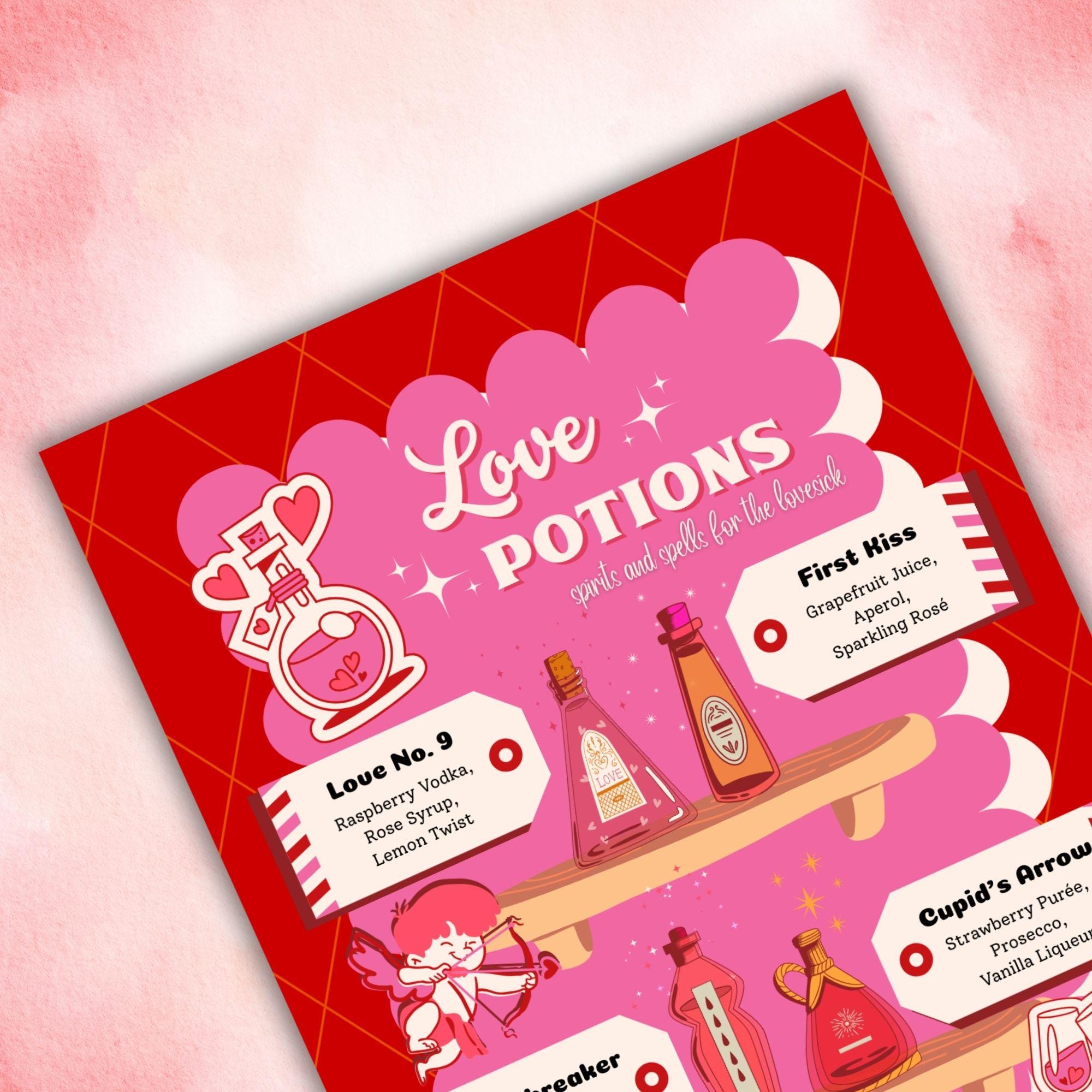 Valentine's Day Love Potion Drink Menu | Editable Canva Template Bar ...