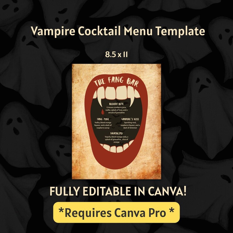 Vampire Cocktail Menu Template: Spooky Halloween Bar Sign (canva Pro ...