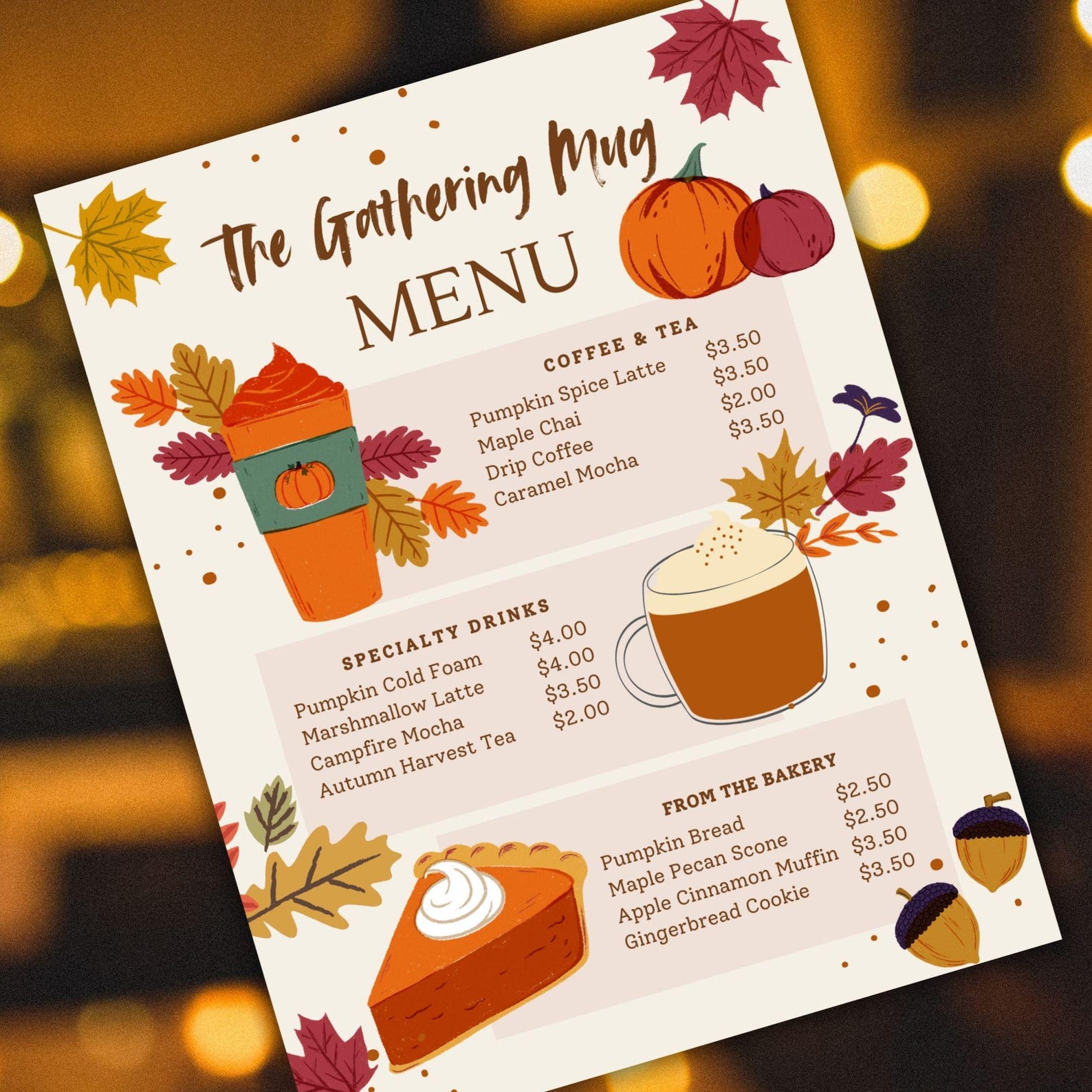 Fall Cafe Menu Canva Template | Cozy Autumn Coffee Shop Drink Sign - Etsy
