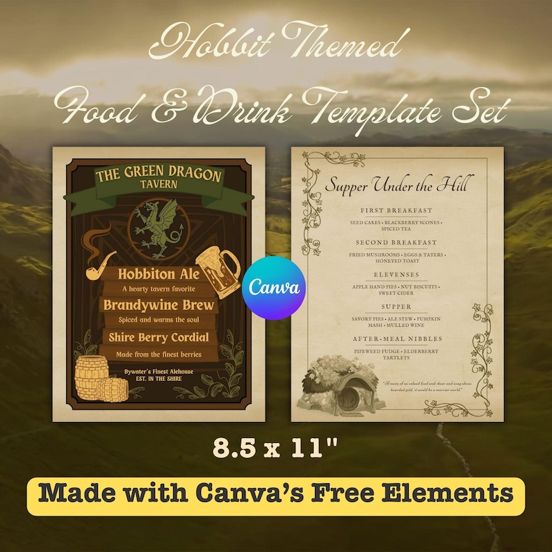 Hobbit Party Food & Drink Menu (canva Template Set) - Etsy
