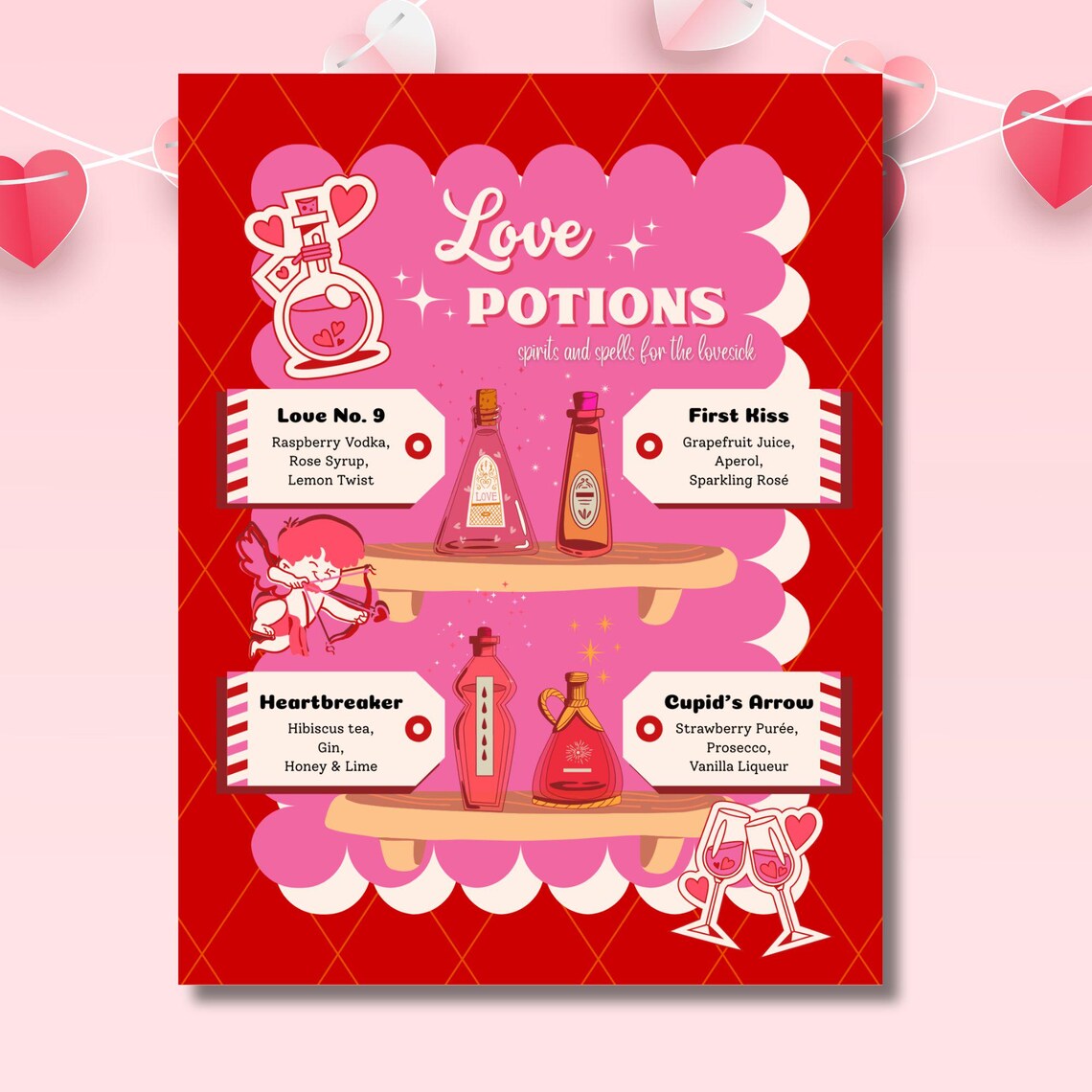 Valentine's Day Love Potion Drink Menu | Editable Canva Template Bar ...