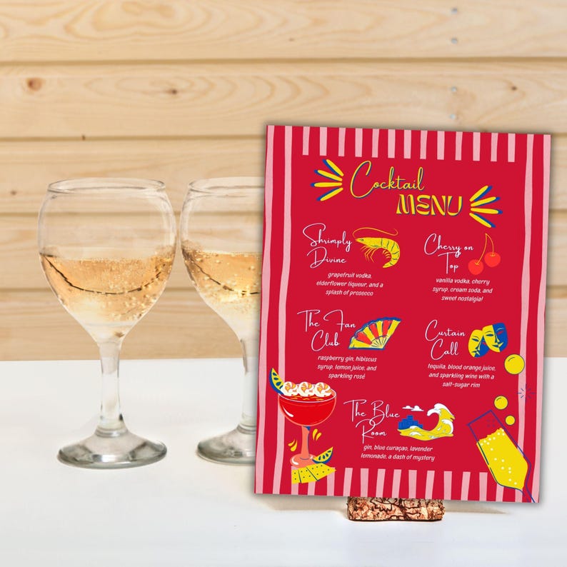 Red Cocktail & Dinner Party Menu | Editable Canva Template Set - Etsy