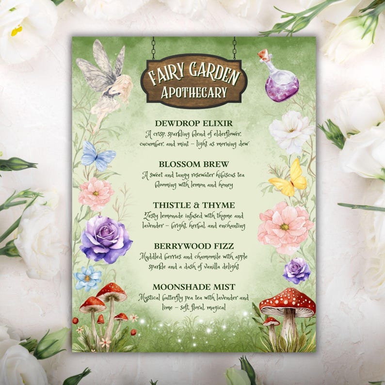 Fairy Tea Party Menu Template: Editable Enchanted Garden Drink Sign ...