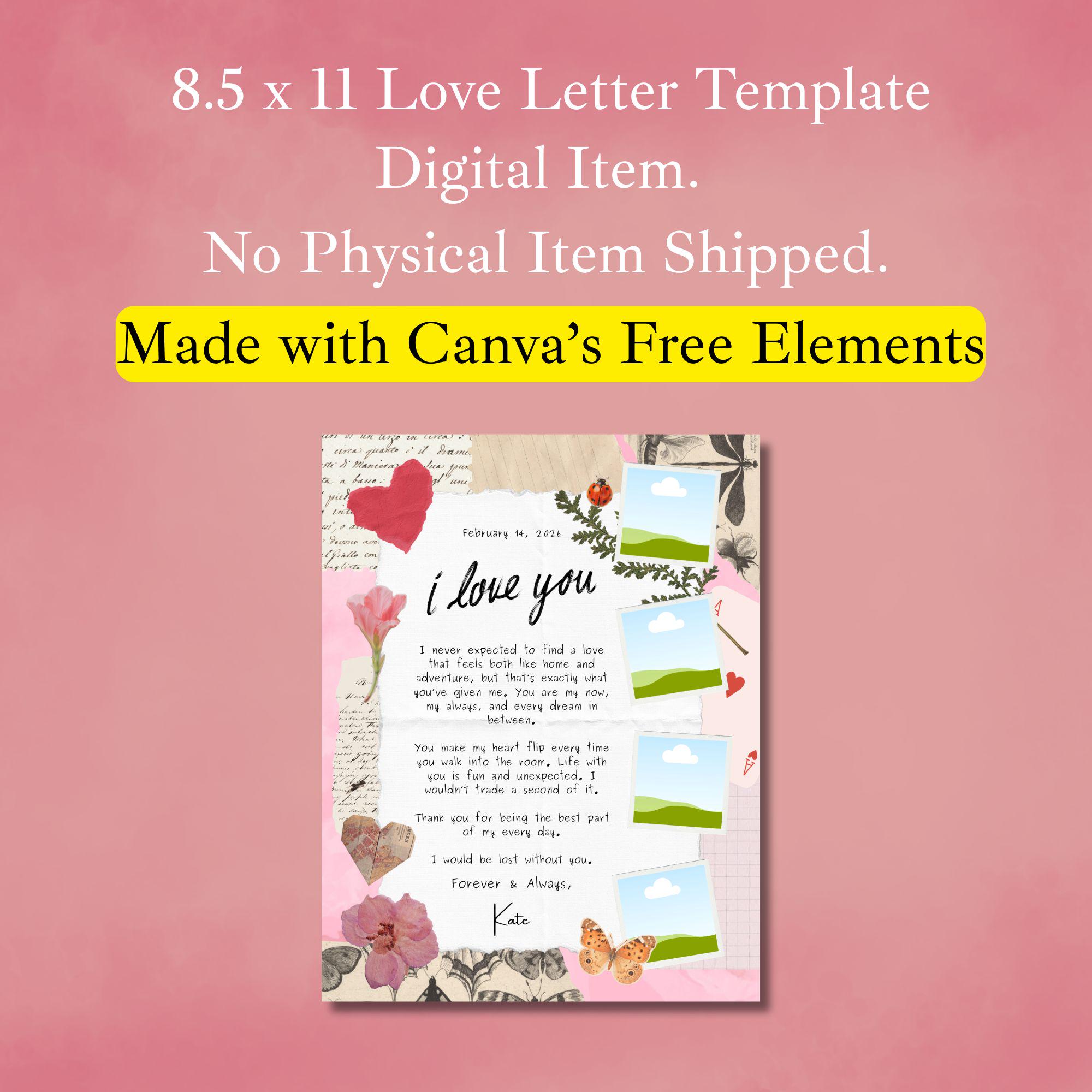 Printable DIY Love Letter Template | Romantic Scrapbook Photo Collage ...