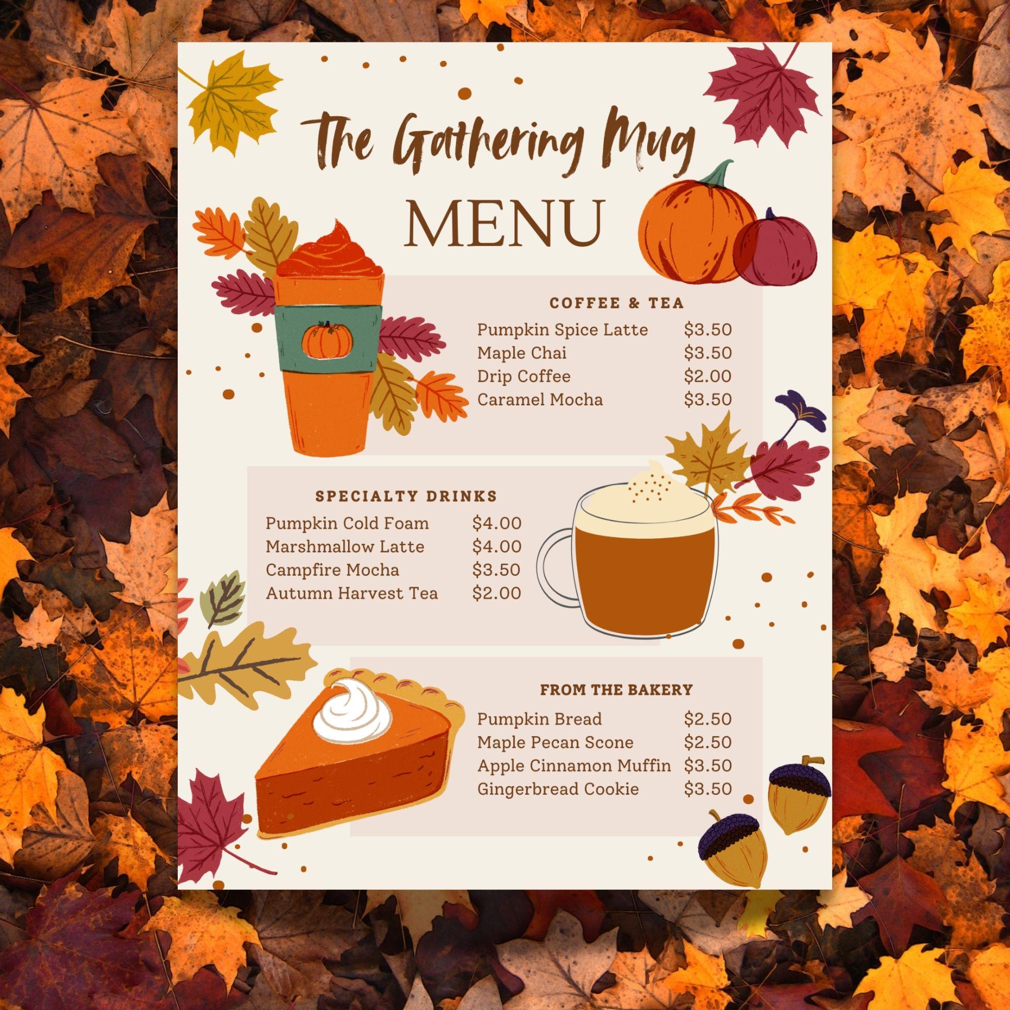 Fall Cafe Menu Canva Template | Cozy Autumn Coffee Shop Drink Sign - Etsy