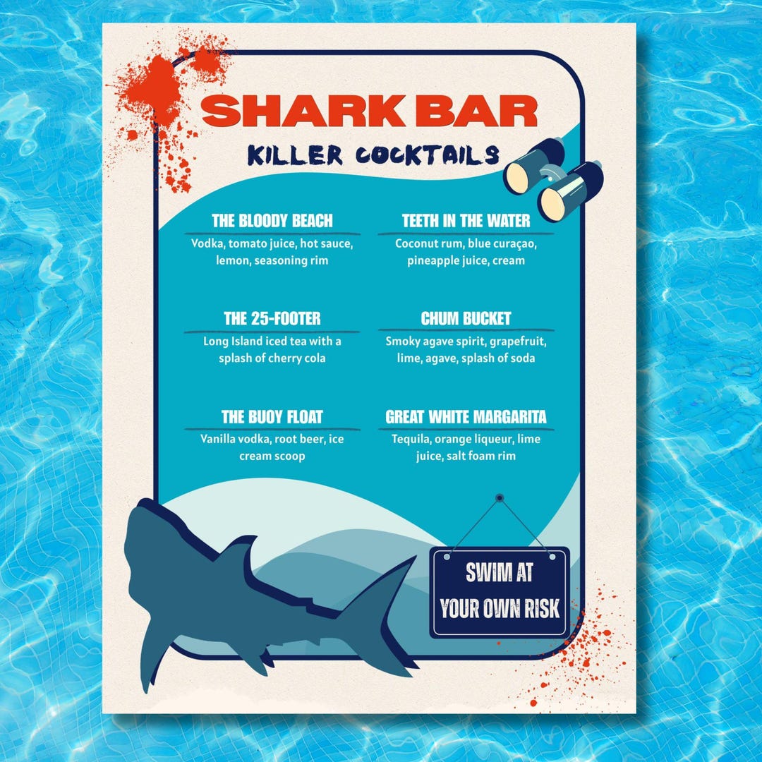 Shark Cocktail Menu Canva Template | Editable Summer Bar Menu for Pool ...