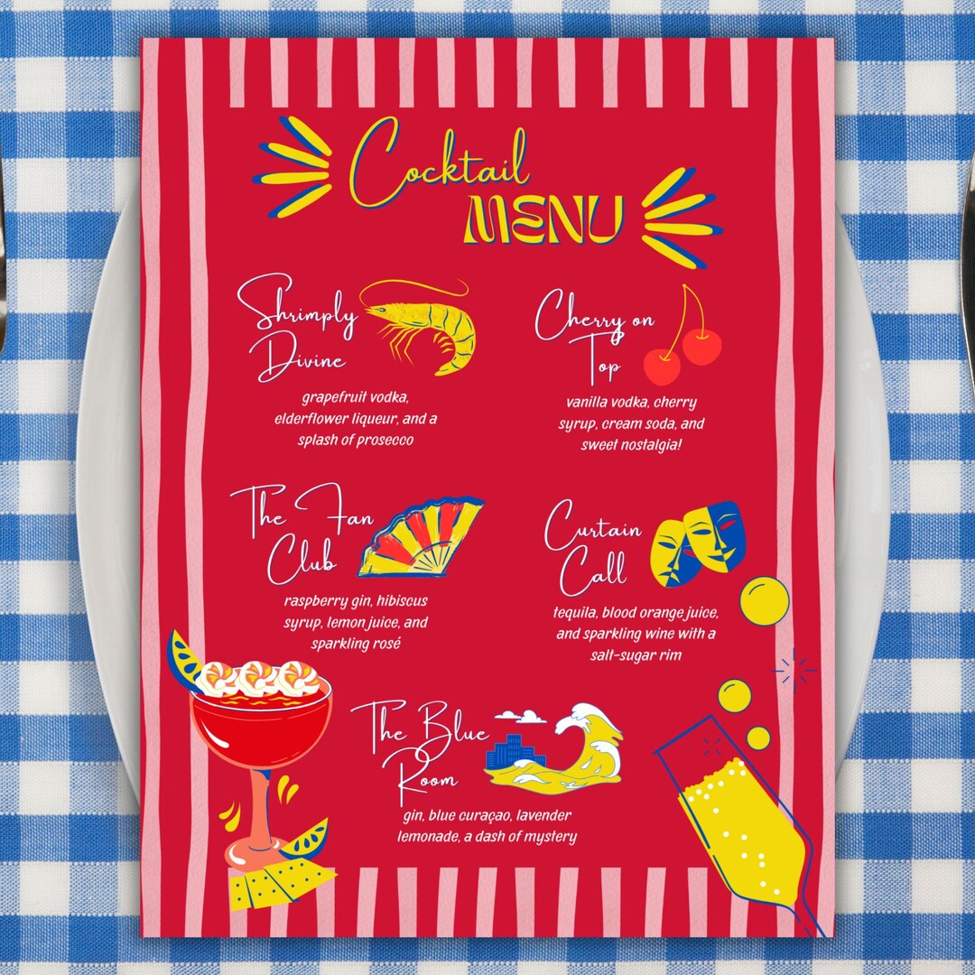 Maximalist Cocktail & Dinner Menu Template Canva | Vibrant Red ...