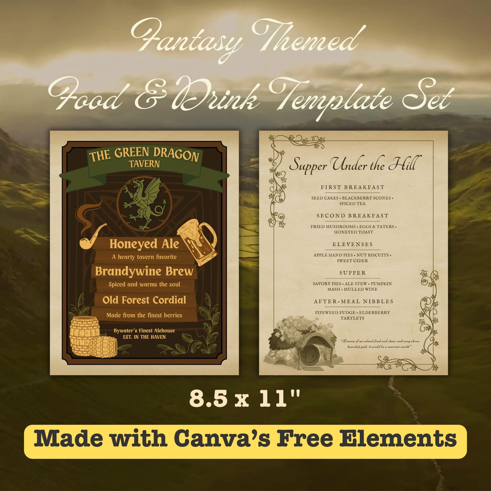 Fantasy Tavern Food & Drink Menu (canva Template Set) - Etsy