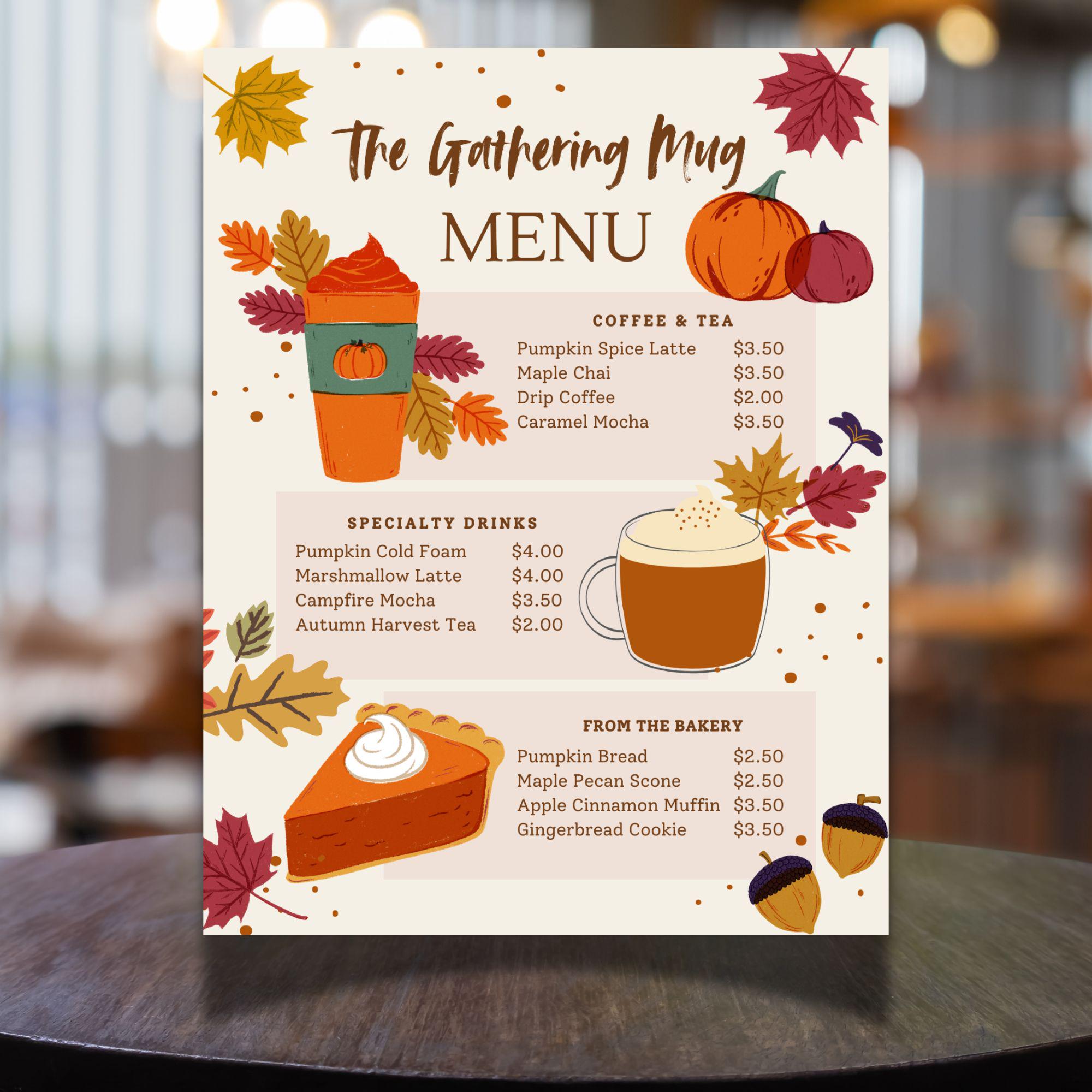 Fall Cafe Menu Canva Template | Cozy Autumn Coffee Shop Drink Sign - Etsy