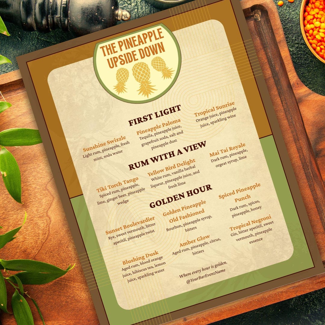Vintage Tiki Bar Cocktail Menu Canva Pro Template: Retro Tropical ...