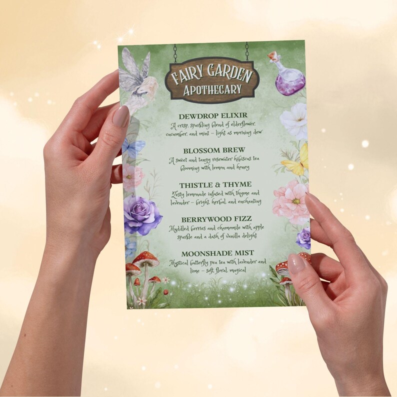 Fairy Mocktail Menu Template | Canva Editable Garden Tea Party Menu ...