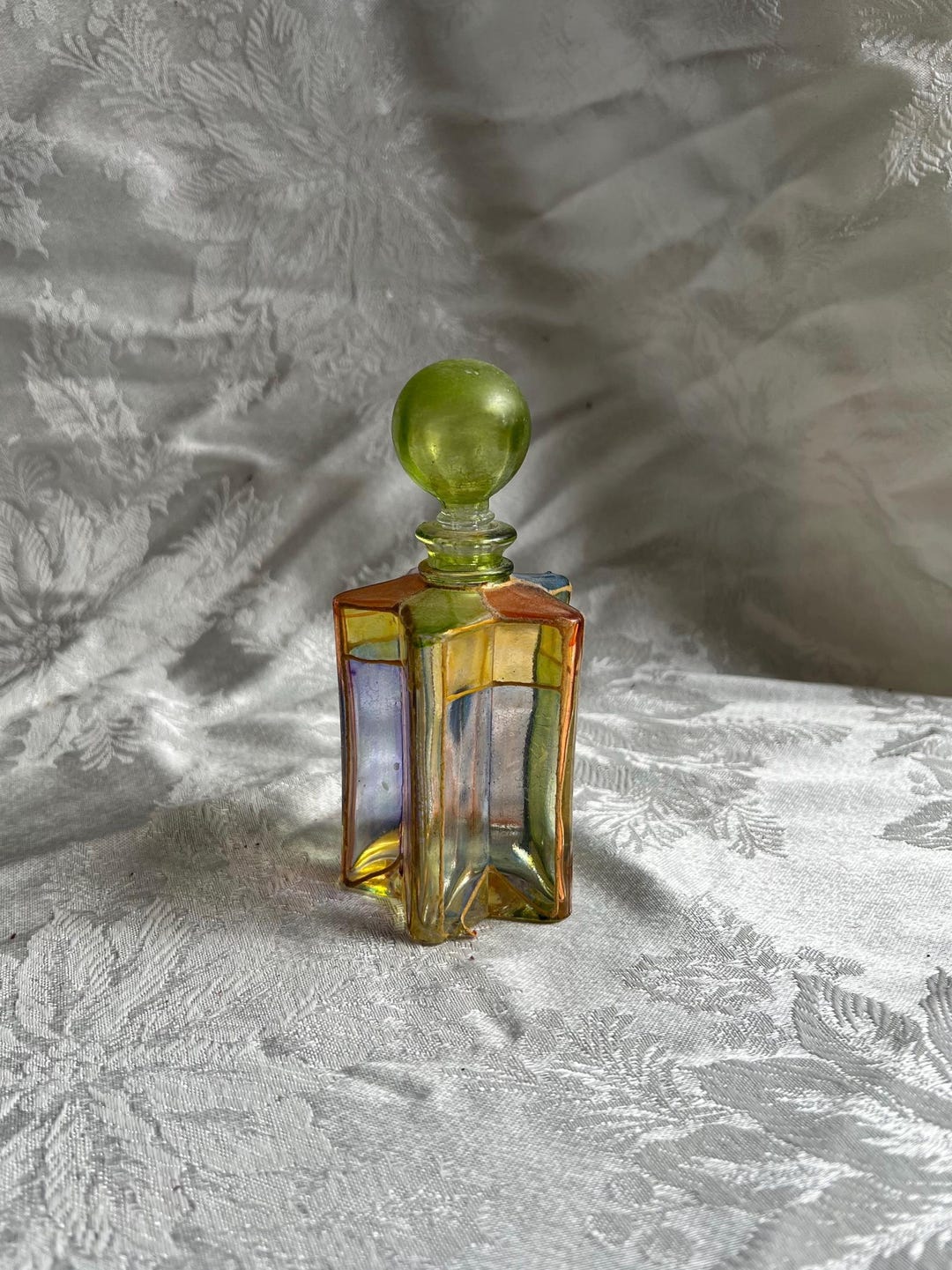 Vintage Multi-colored Art Glass Perfume Bottle • Star Shape With Round ...