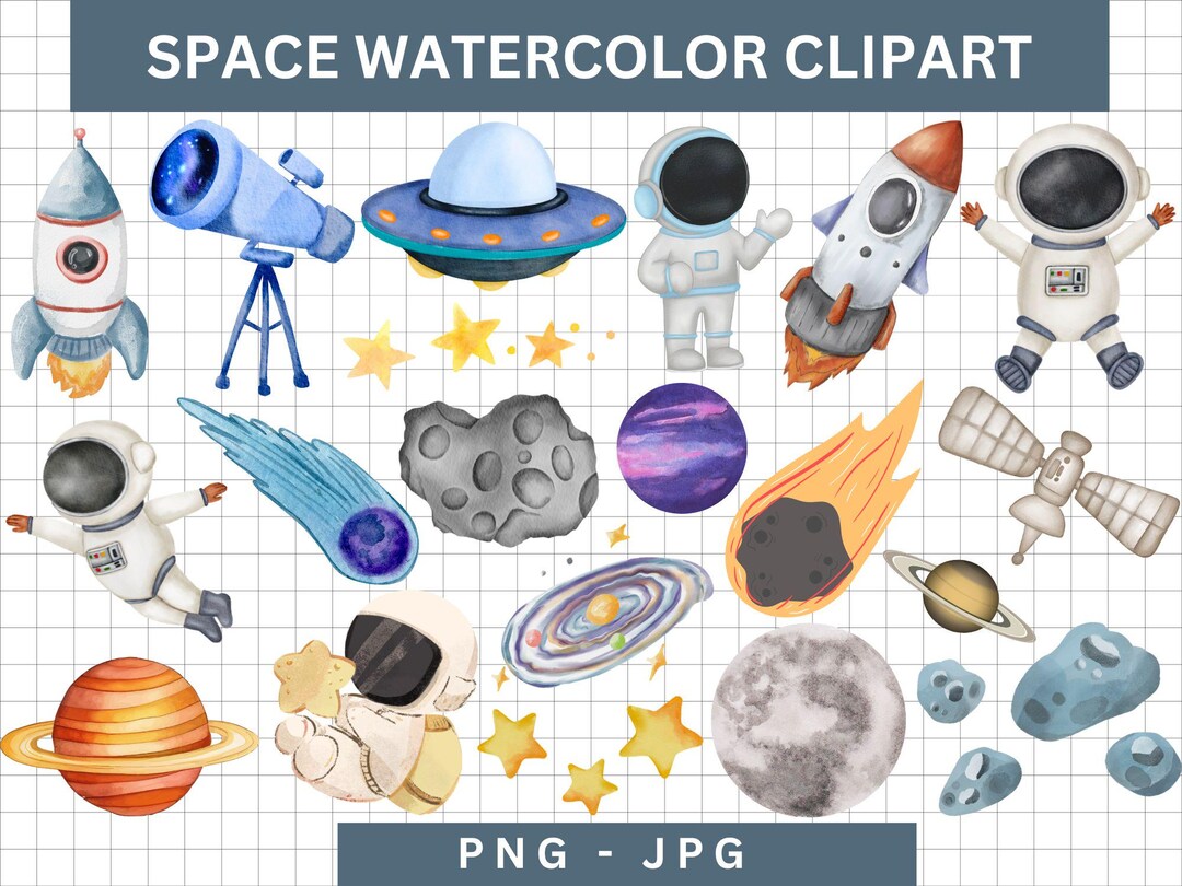 Space Watercolor Clipart,astronaut Nursery Clipart,rocket Clipart ...