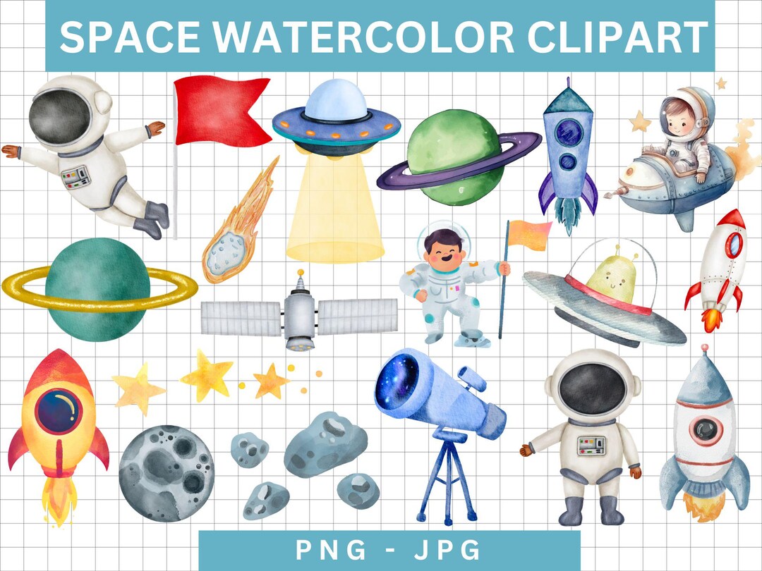 Watercolor Space Clipart Bundle, Astronaut, Planets (digital Download ...