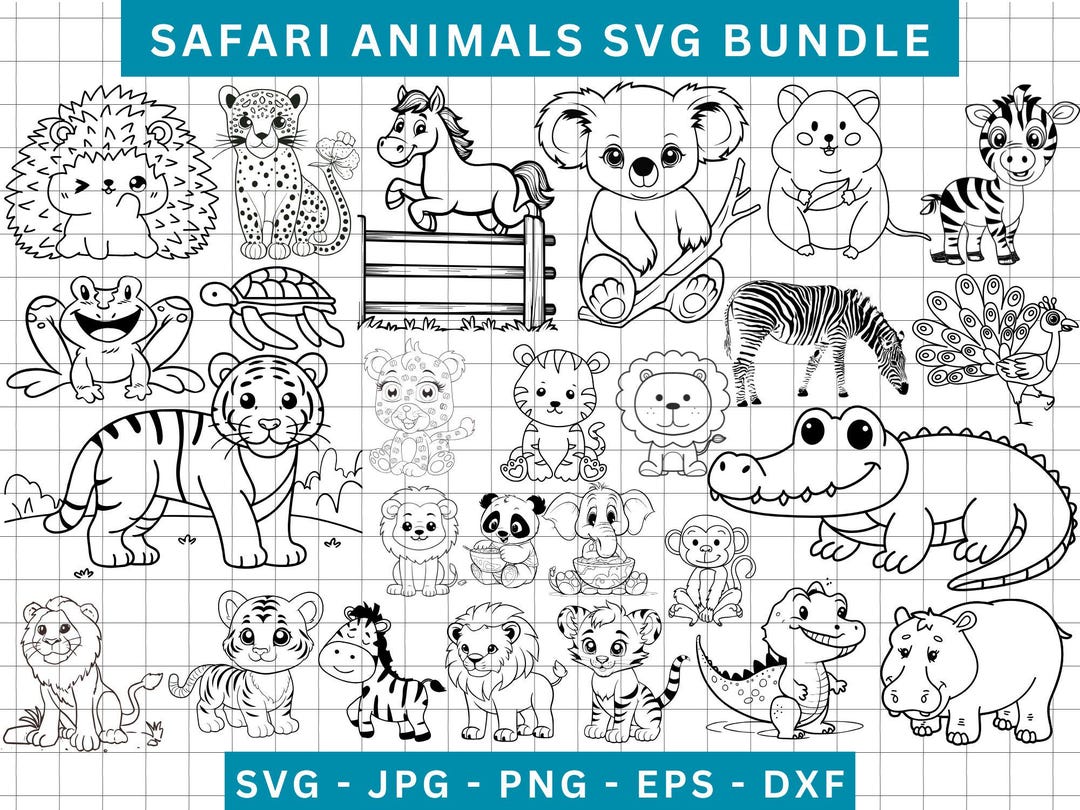 Safari Animals Outline Svg,safari Animals Svg,baby Shower Svg,cute ...