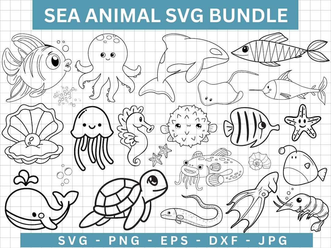 Sea Animals Outline SVG Bundle, Ocean Life, Cricut Files - Etsy