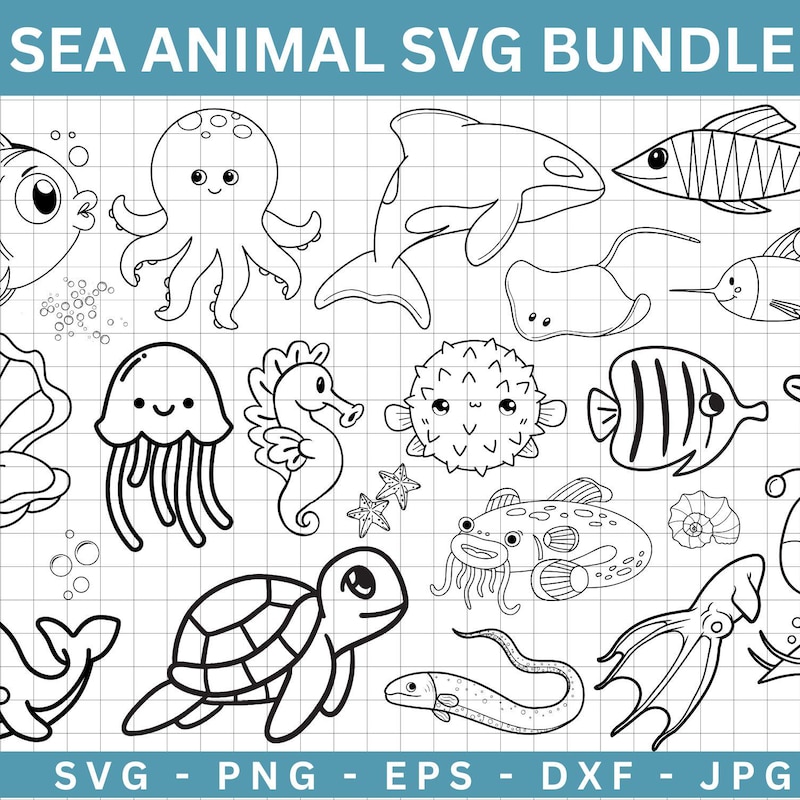 Ocean Animals Outline Svg - Etsy UK