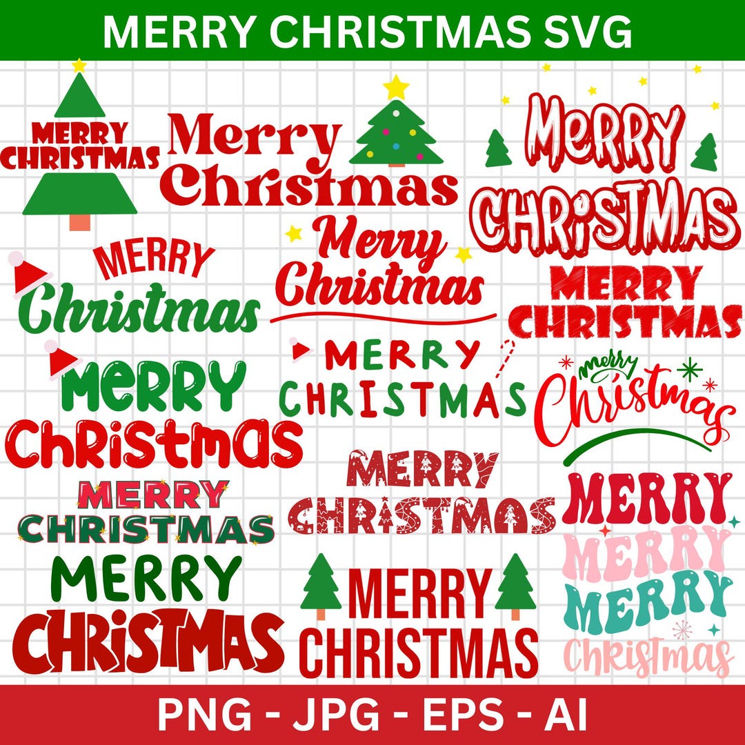 Merry Christmas Text SVG Bundle, Holiday Lettering (digital Download ...