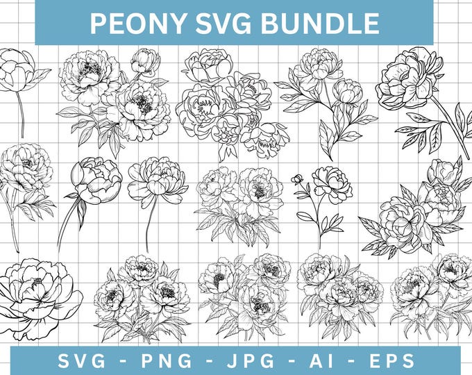 Peony Svg, Peony Png, Wedding Peony Svg, Peony Line Art, Wildflower ...