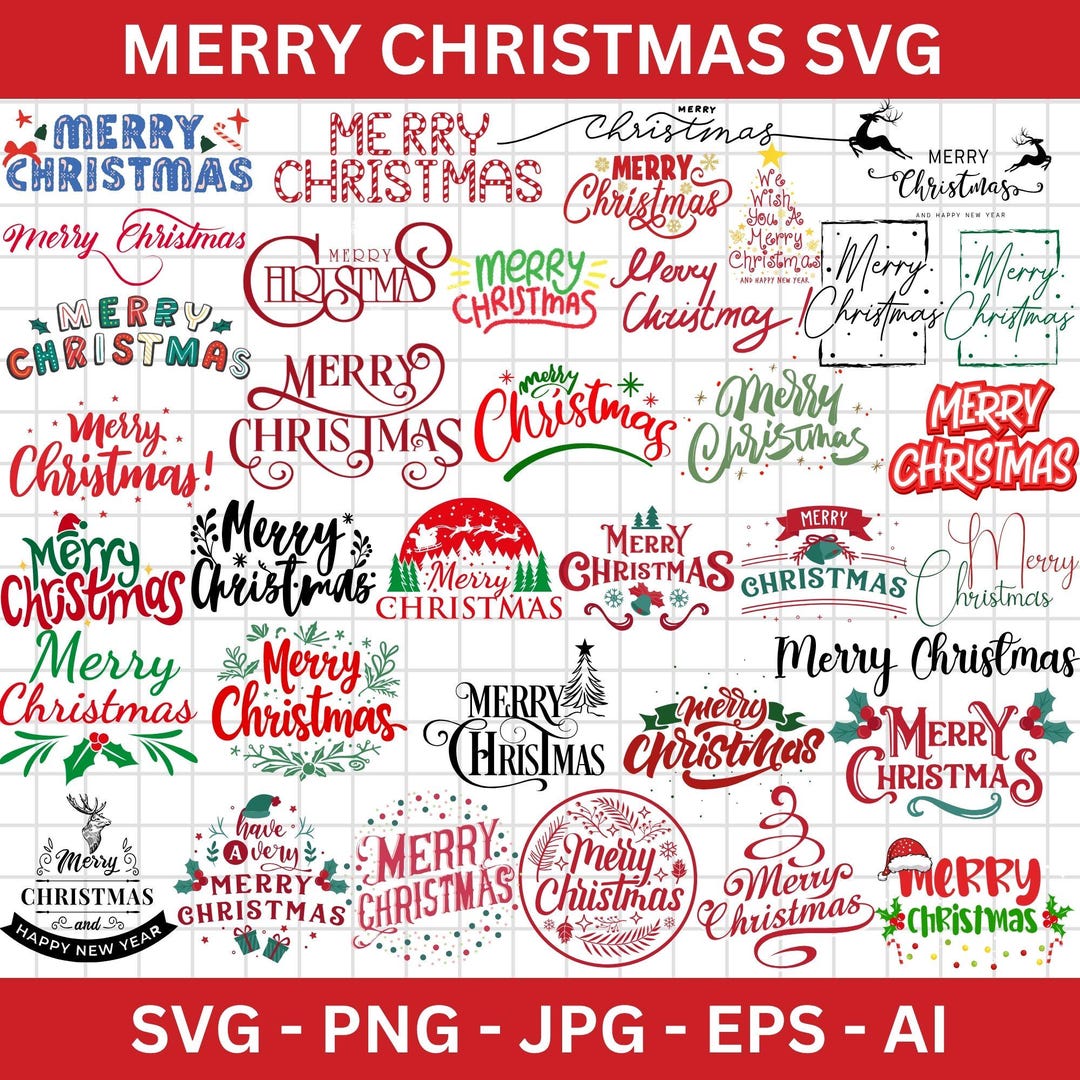 Merry Christmas SVG Bundle, Holiday Lettering Designs (digital Download ...