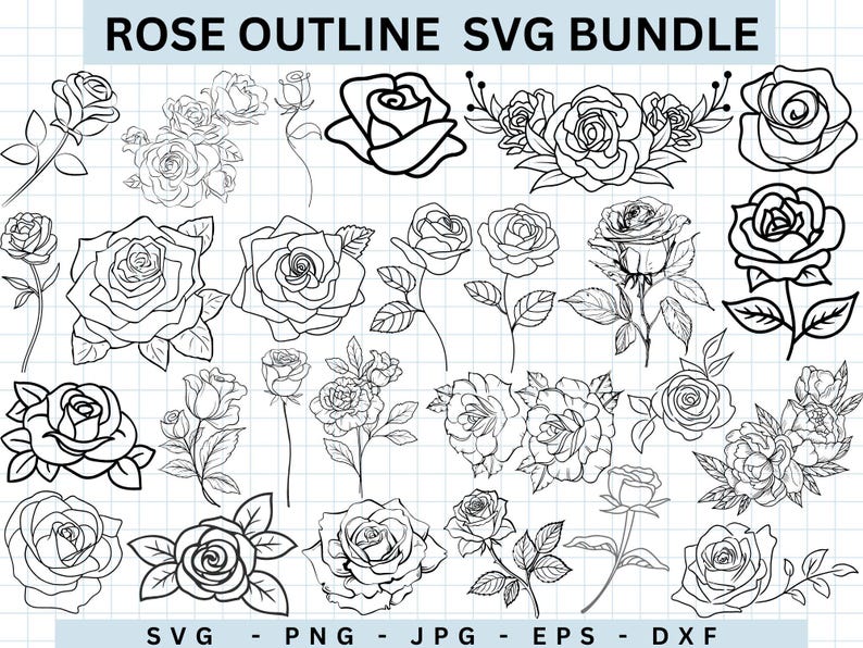 Rose Outline SVG Bundle, Floral Vector Graphics (instant Download) - Etsy