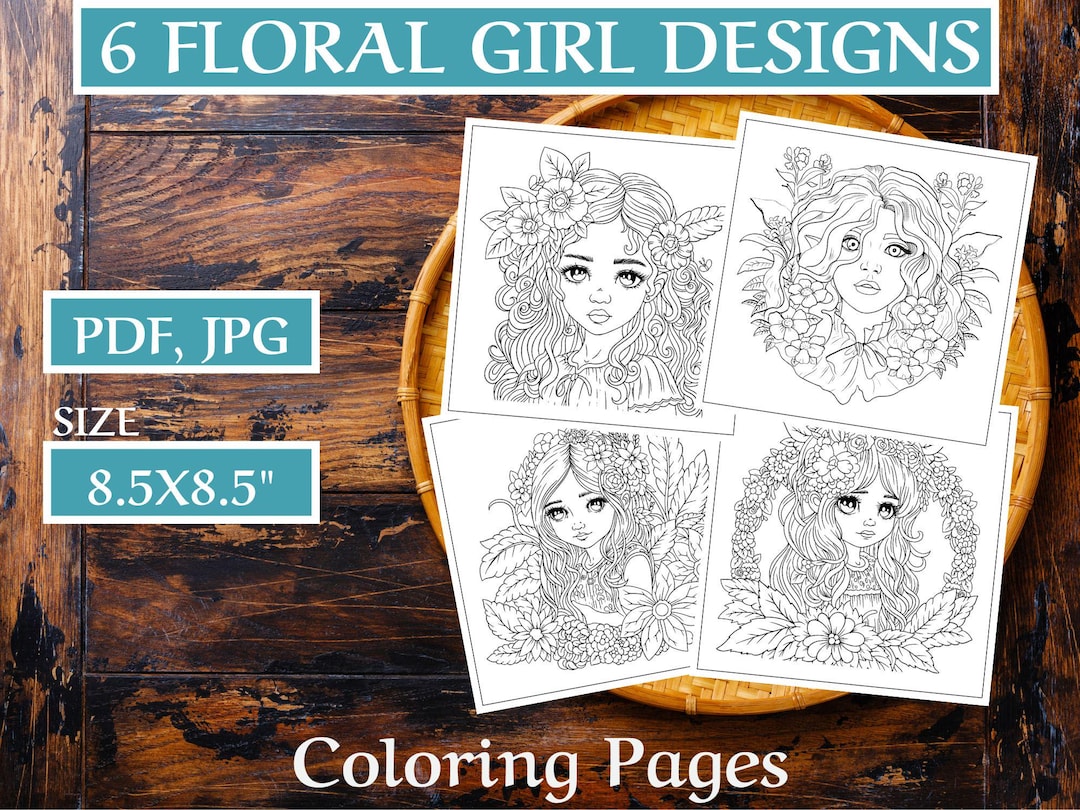 Flower Girl Coloring Pages,flower Girl Coloring,6 Page Grayscale ...