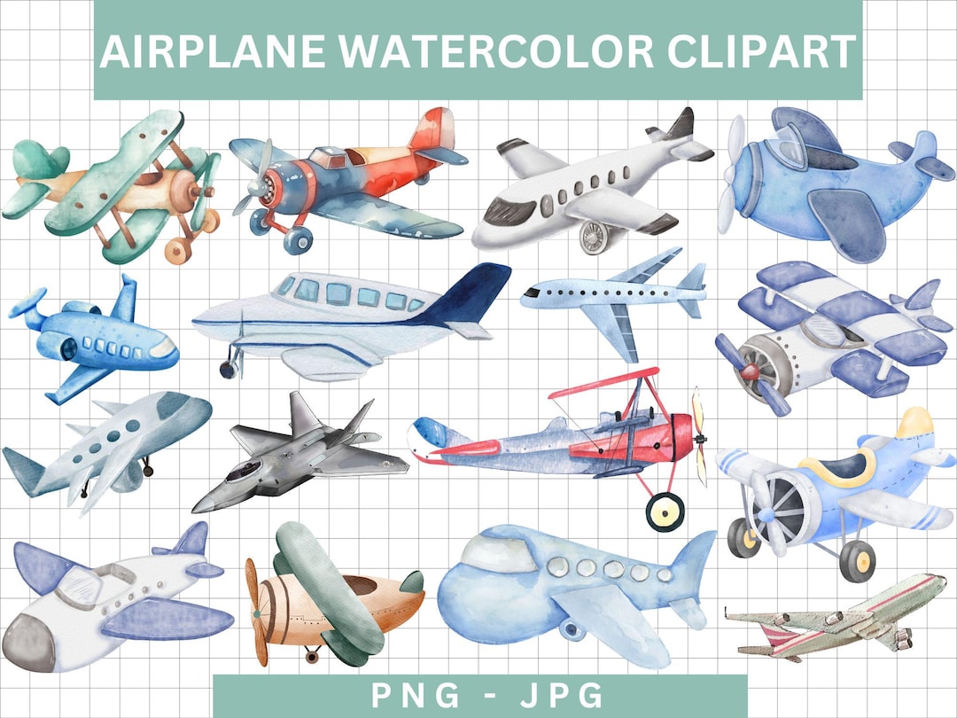 Airplane Clipart,watercolor Air Transport Clipart,blue Air Transport ...