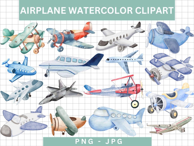 Airplane Clipart,watercolor Air Transport Clipart,blue Air Transport ...
