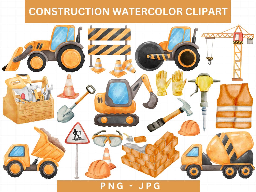 Watercolor Construction Clipart Bundle,construction Vehicle for Kids ...