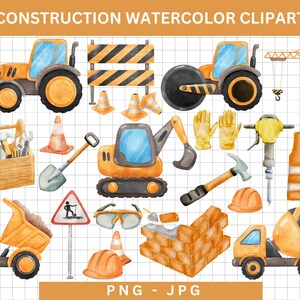 Watercolor Construction Clipart Bundle,construction Vehicle for Kids ...