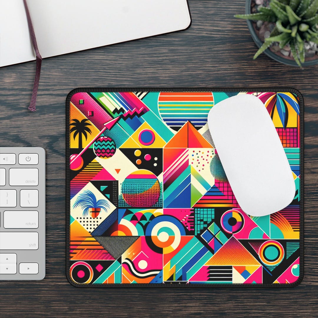Geometric Gaming Mouse Pad, 80s Retro Abstract Design, Bold Colors ...